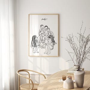 Custom Christmas Family Portrait Line Art Drawing, Personalized ...