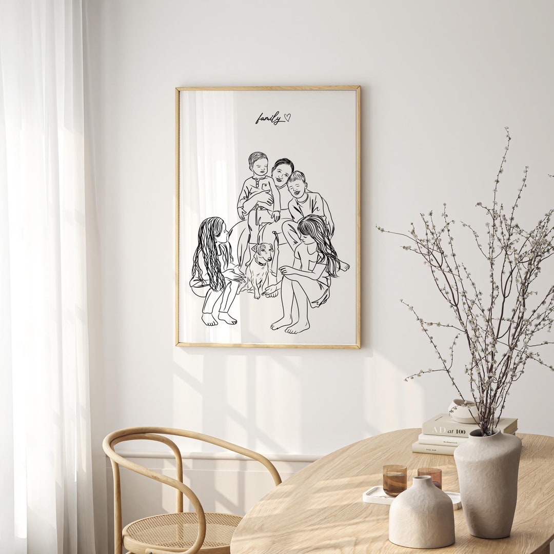 Personalized Line Art Drawing, Custom Family Drawing, Couple Portrait ...