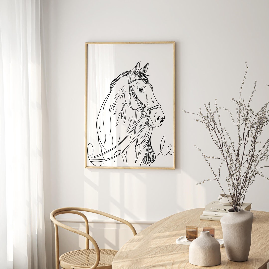 Custom Horse Pet Portrait, Custom Line Art Drawing, Pet Portrait ...