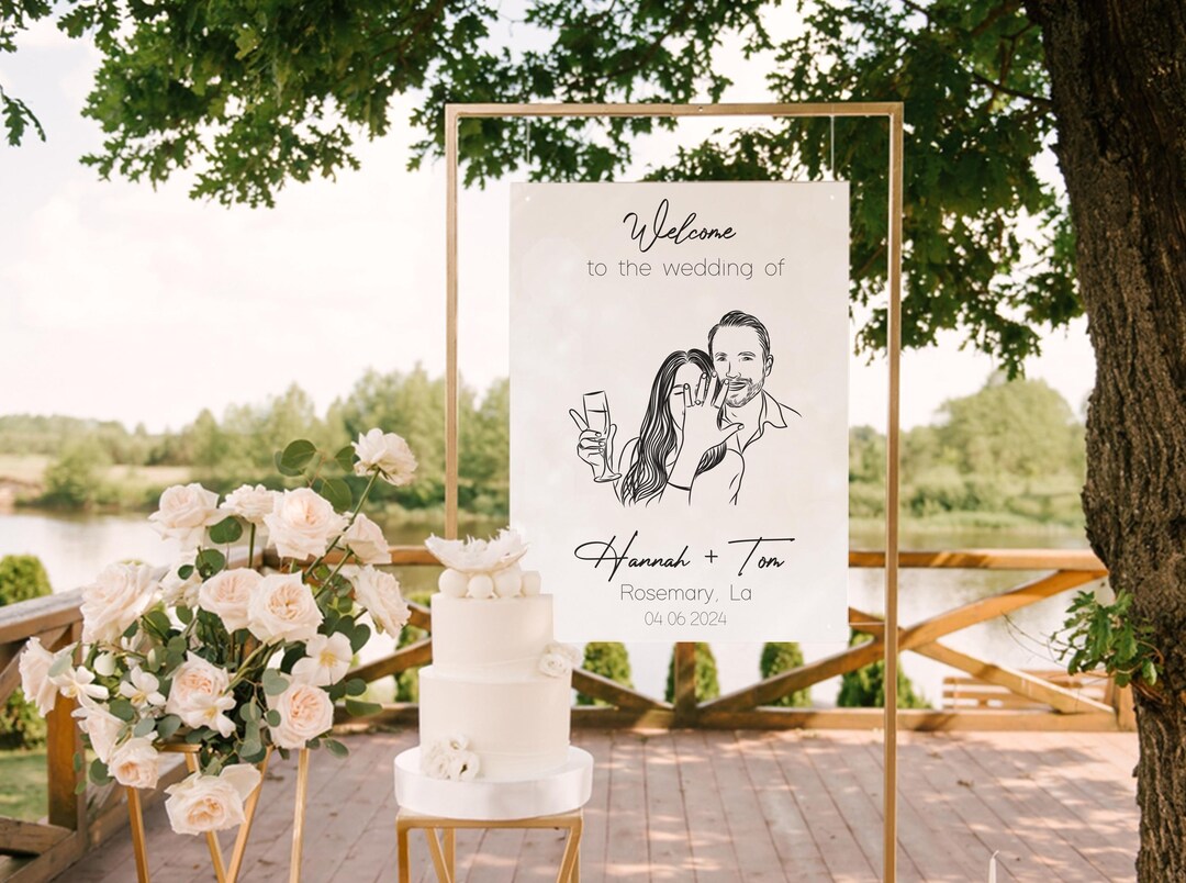 Custom Wedding Welcome Sign Drawing, Personalized Wedding Guest Drawing ...