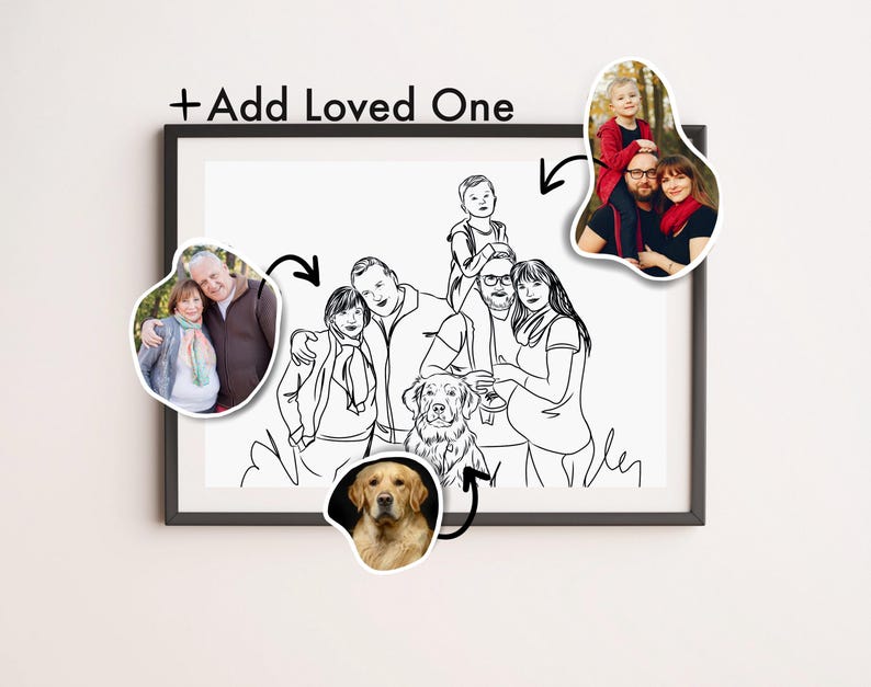 Family Portrait, Custom Big Family Line Art Drawing, Perfect Gift for ...