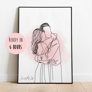 Custom Line Drawing, Couple Custom Gift, Family Drawing Gift, Unique ...