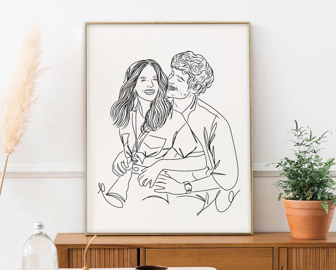 Custom Couple Line Art Portrait, Custom Couple Gift, Engagement Drawing ...