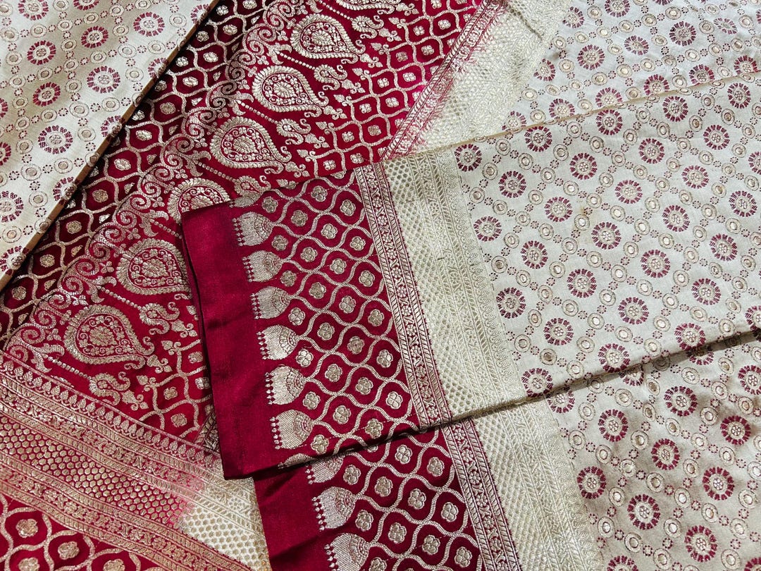 Vintage Brocade Saree 100% Pure Satin Silk Banarasi Brocade Indian ...