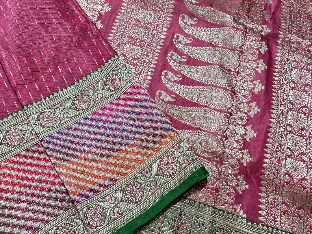 Vintage Ranghkat Brocade Saree 100% Pure Satin Silk Banarasi Brocade ...