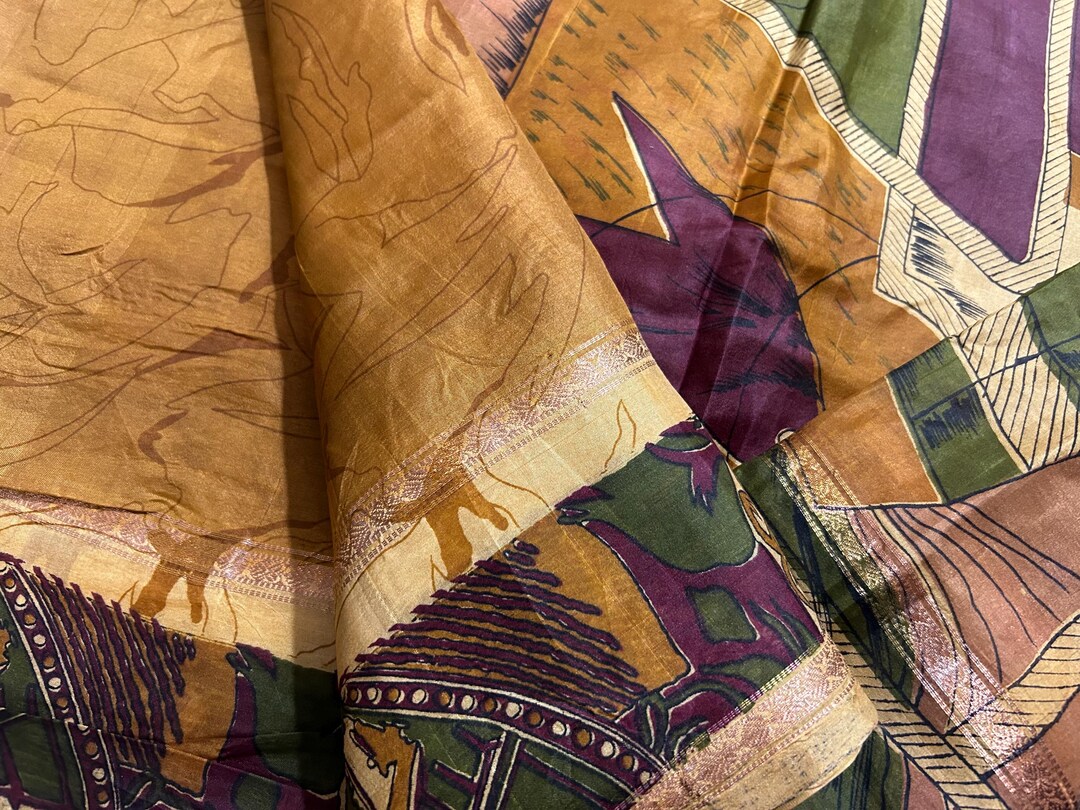 Vintage Silk Saree 100% Pure Silk Fabric DIY Silk Fabric Vintage Silk ...