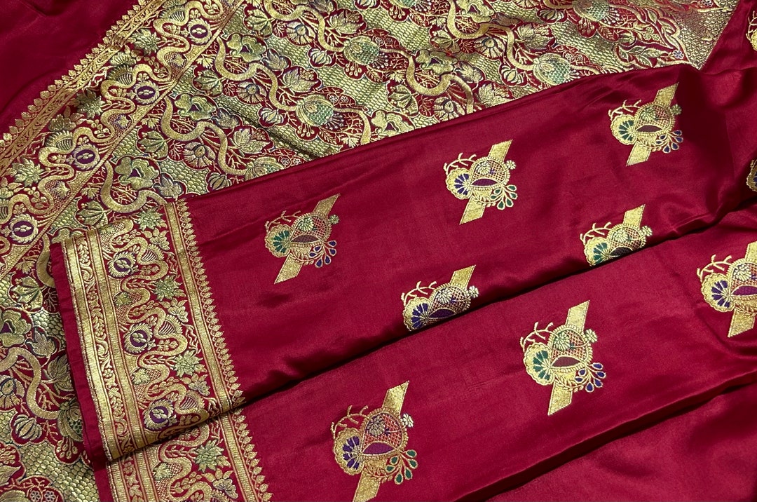 Vintage Brocade Saree 100% Pure Satin Silk Banarasi Brocade Indian ...