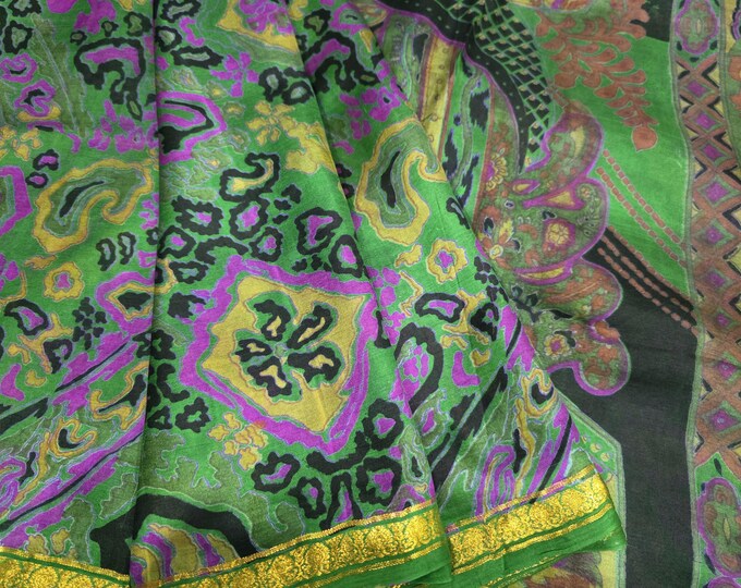 Vintage Printed Silk Saree: DIY Craft Fabric - Etsy