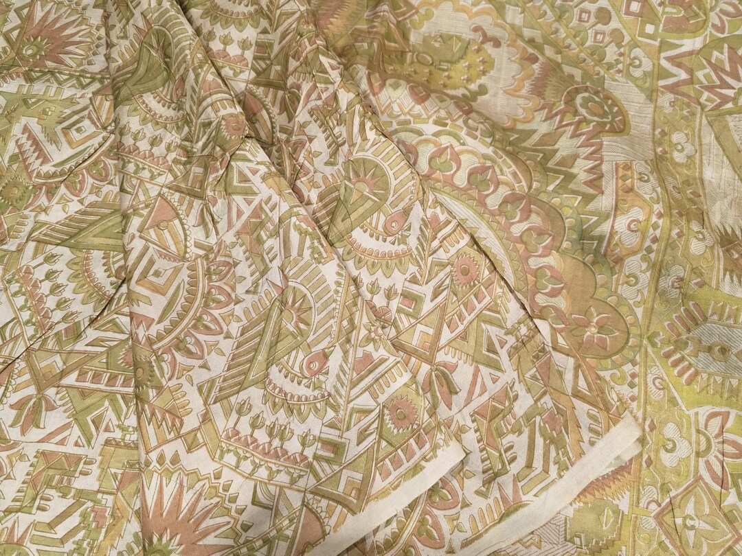 Vintage Printed Silk Saree: DIY Craft Fabric - Etsy