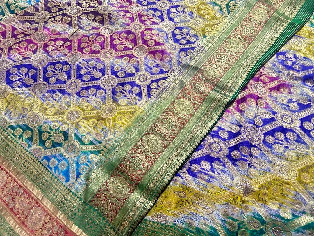 Antique Brocade Saree 100% Pure Satin Silk Banarasi Brocade Indian ...