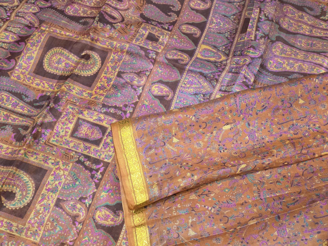 Vintage Printed Silk Saree: DIY Craft Fabric - Etsy