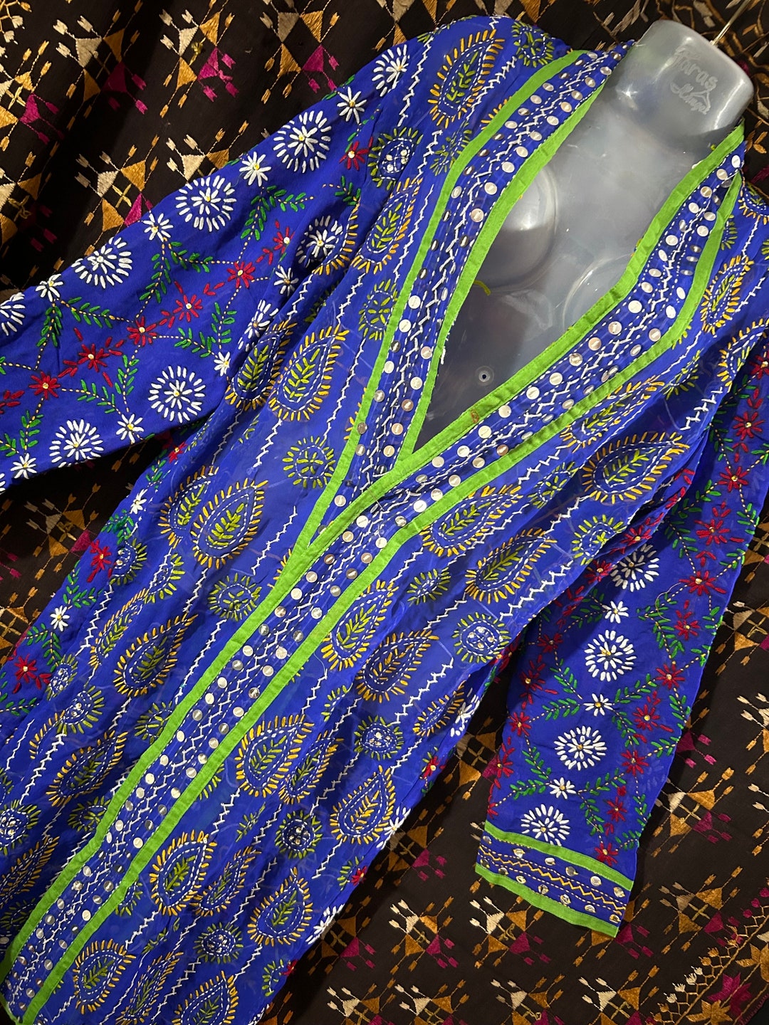 Vintage Phulkari Gown Hand Embroidery Gowns Georgette Dupatta Gown ...