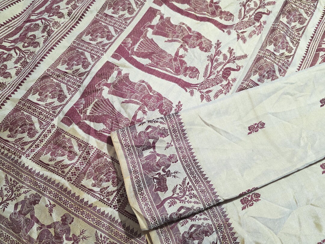 Vintage Pure Silk Saree Baluchari Saree Hand Woven Saree Wedding Wear ...