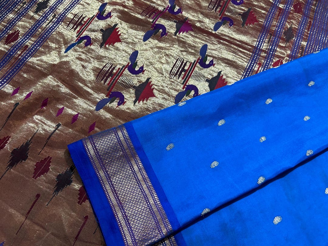 Vintage Pure Silk Saree Paithani Hand Embroidery Handloom Saree Wedding ...