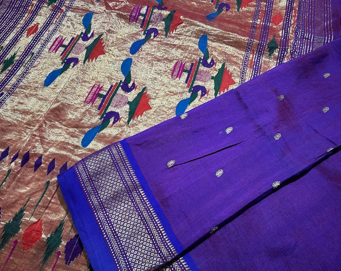 Vintage Pure Silk Saree Paithani Hand Embroidery Handloom Saree Wedding ...