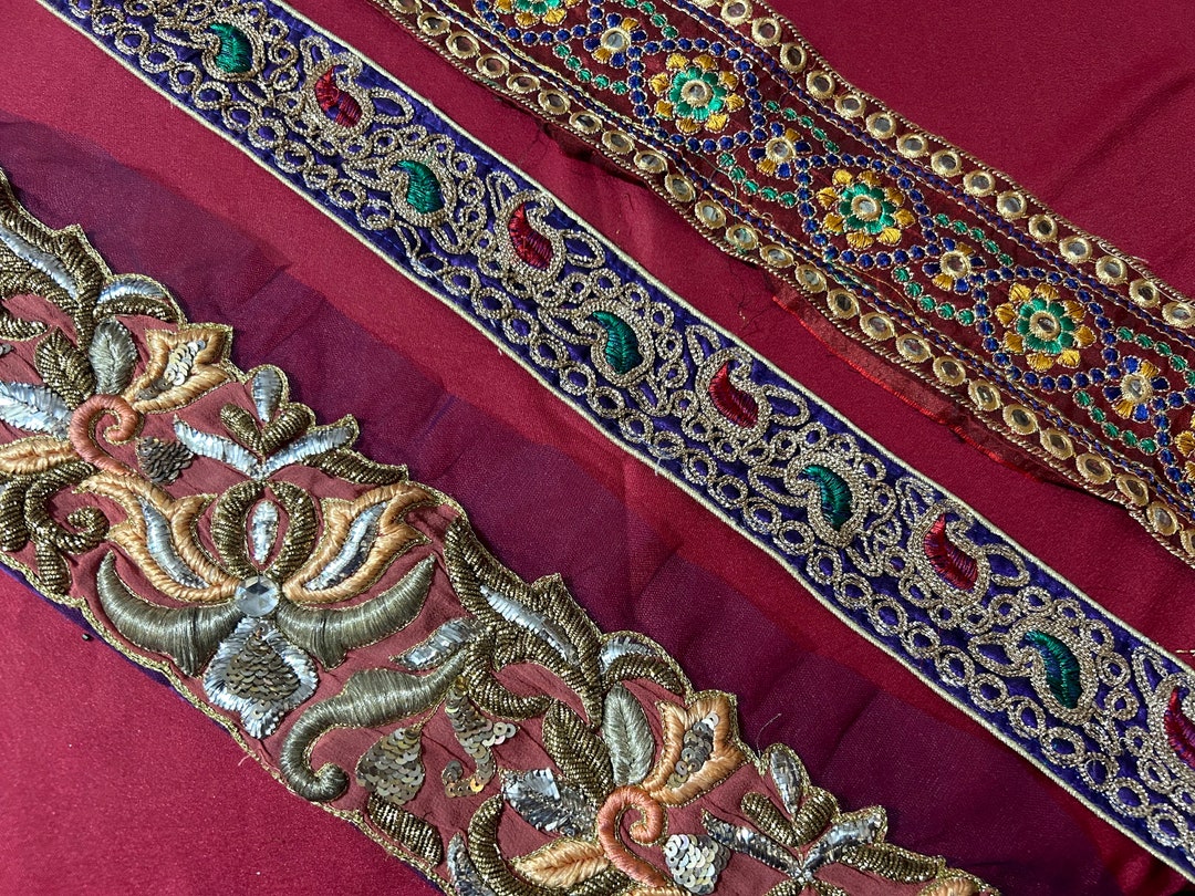 Vintage Saree Border Set of 3 Craft Decor Vintage Sari Trims Indian Sari Border Embroidery ...