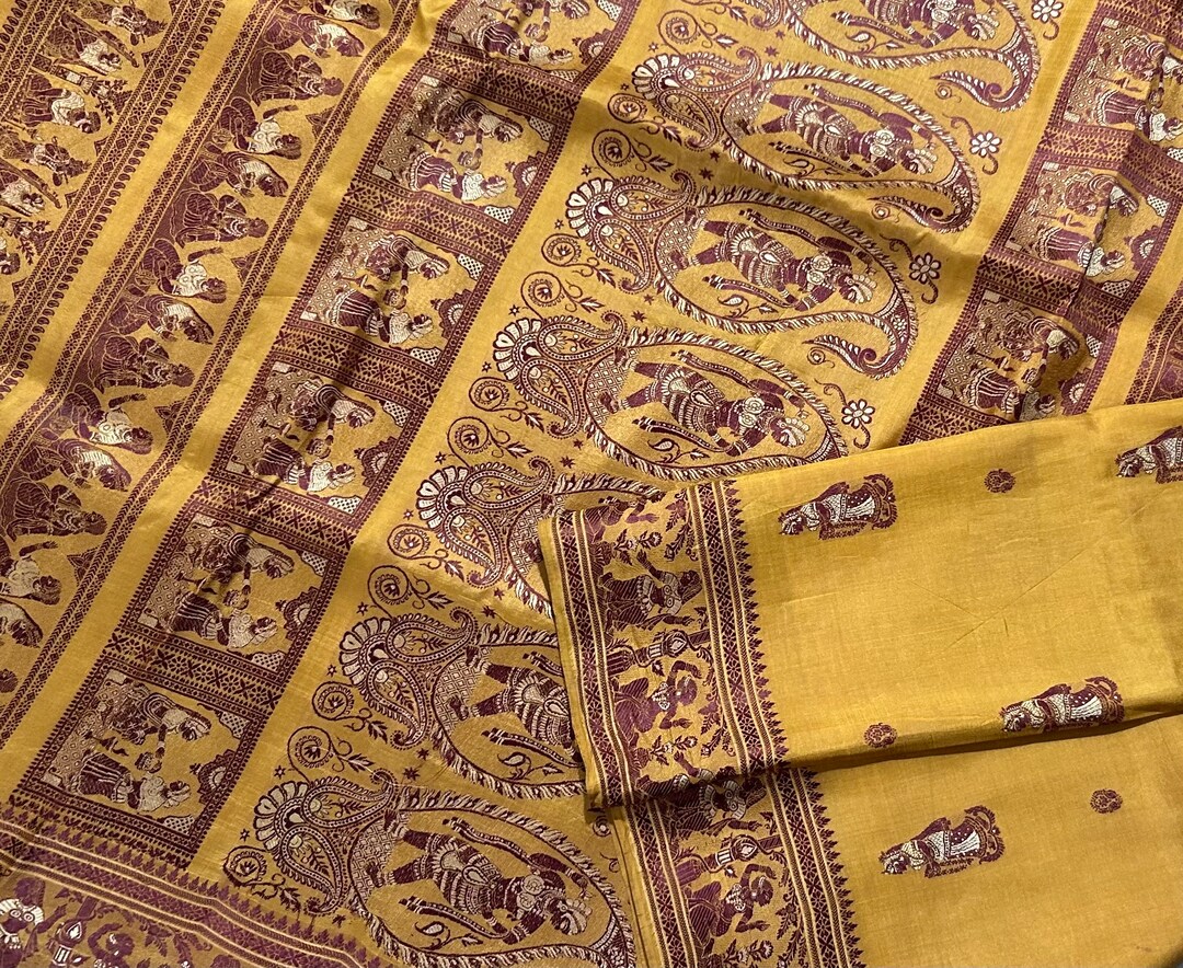 Vintage Pure Silk Saree Baluchari Saree Hand Woven Saree Wedding Wear ...