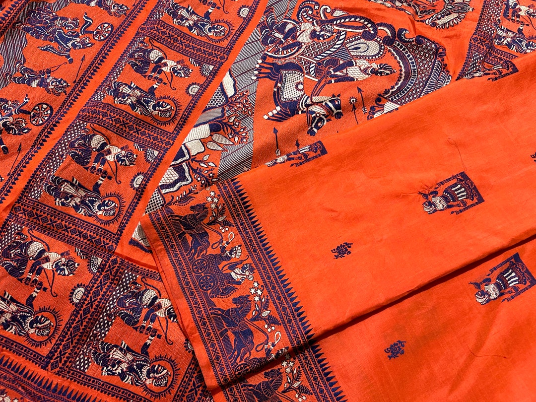 Vintage Pure Silk Saree Baluchari Saree Hand Woven Saree Wedding Wear ...