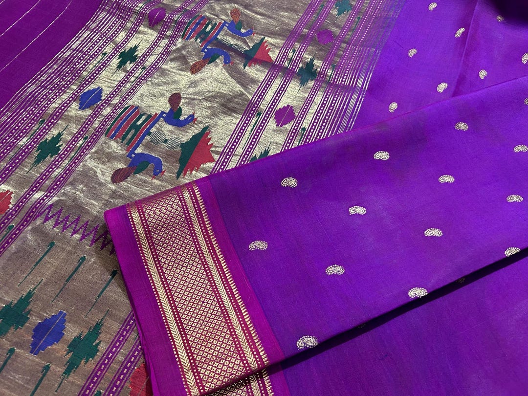 Vintage Pure Silk Saree Paithani Hand Embroidery Handloom Saree Wedding ...