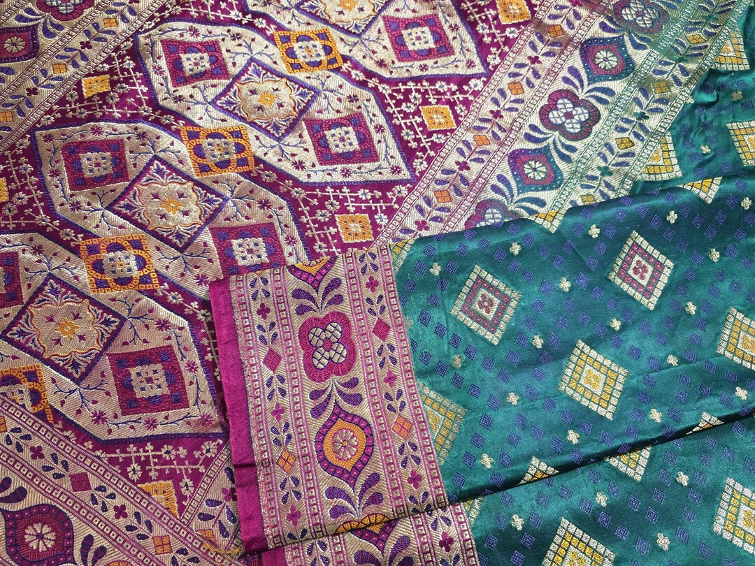 Vintage Brocade Saree 100% Pure Satin Silk Banarasi Brocade Indian ...