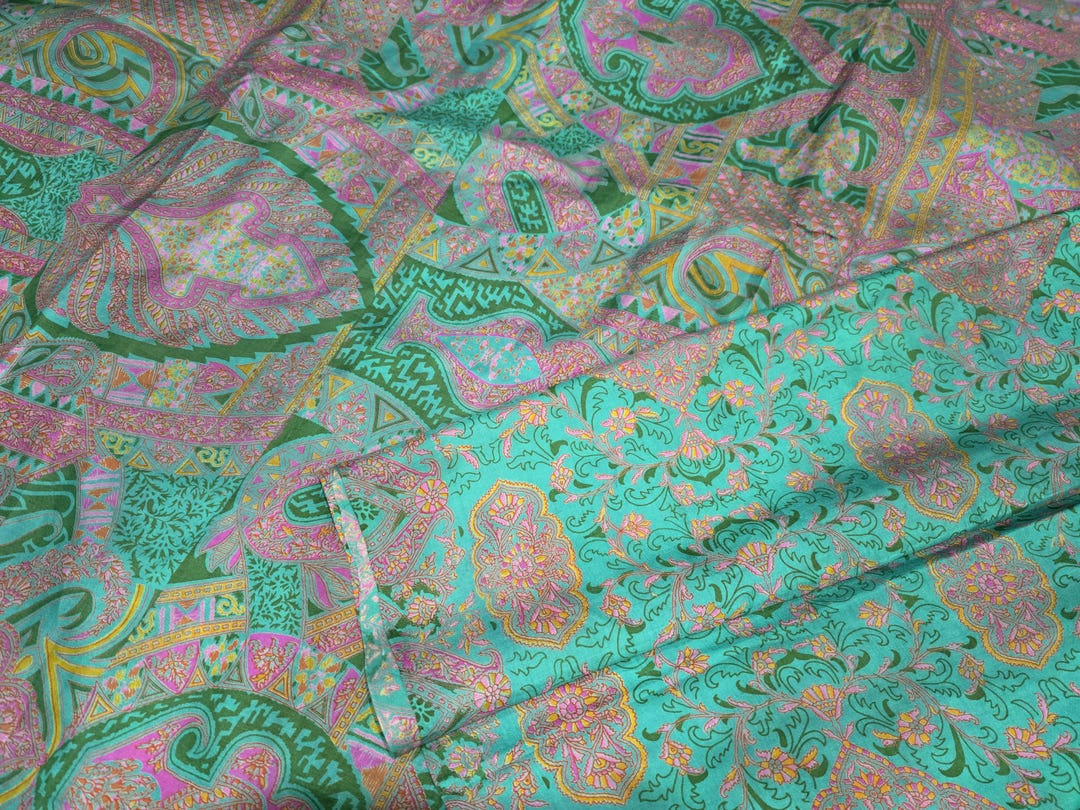 Vintage Printed Silk Saree: DIY Craft Fabric - Etsy