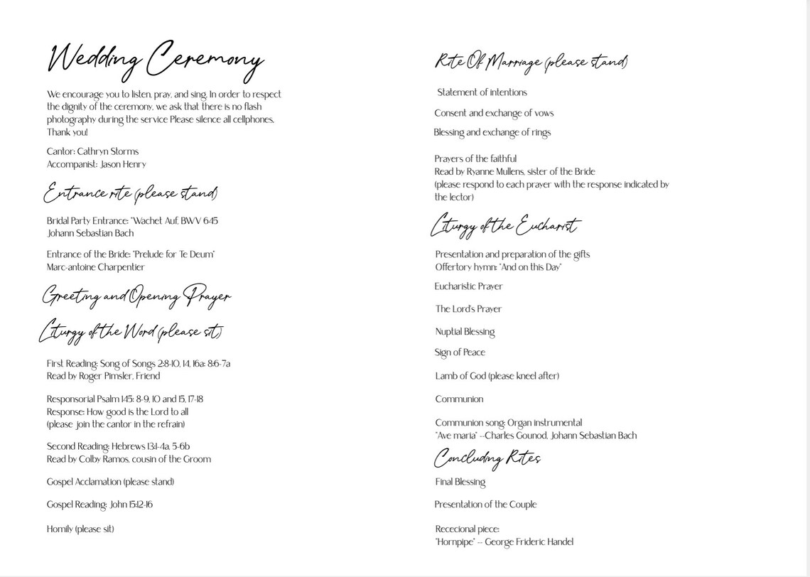 Catholic Wedding Mass Program Template Simple Elegance - Etsy
