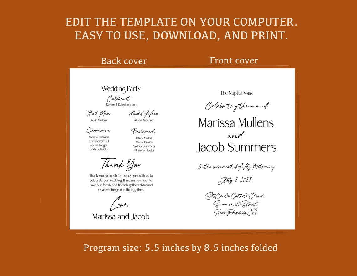 Catholic Wedding Mass Program Template Simple Elegance - Etsy