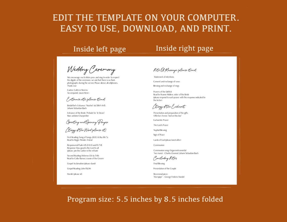 Catholic Wedding Mass Program Template Simple Elegance - Etsy