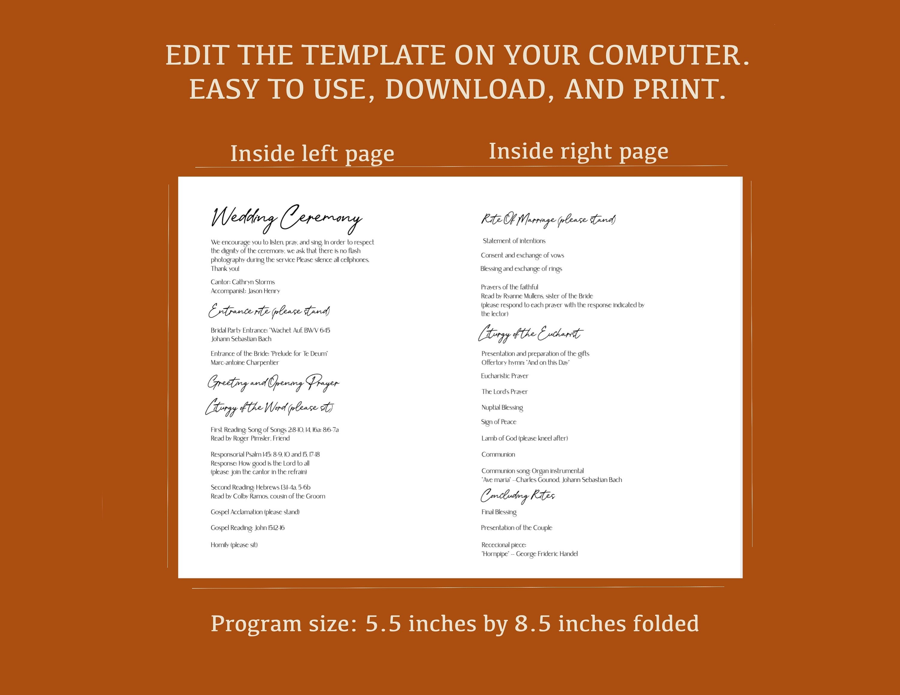 Catholic Wedding Mass Program Template Simple Elegance - Etsy