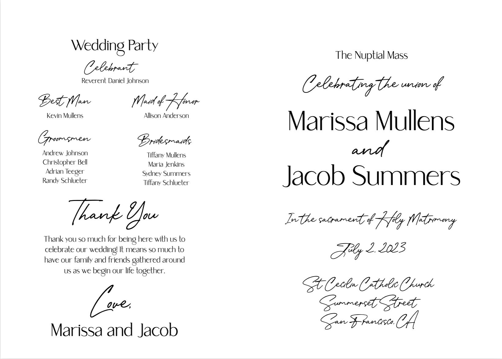 Catholic Wedding Mass Program Template Simple Elegance - Etsy