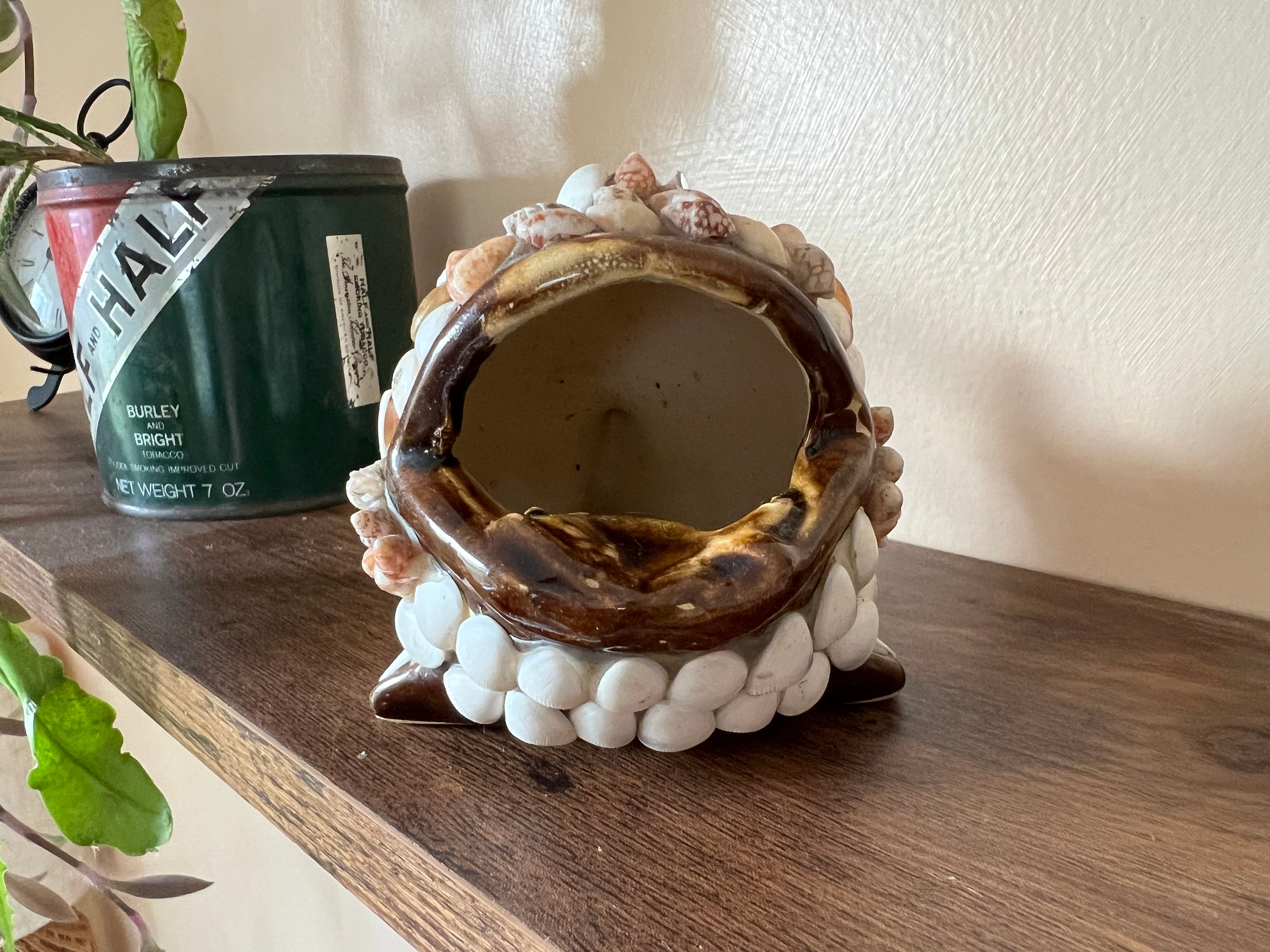 Folk Art Primitive Shell Ashtray Fish Whale Quirky Kitsch Cute Statue ...