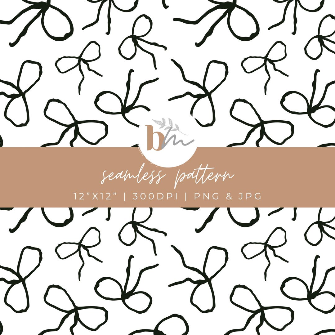 Messy Sketch Coquette Bows - Black | Digital Seamless Pattern | PNG ...
