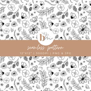 Garden Sketch | Digital Seamless Pattern | PNG, JPG | Instant Download ...