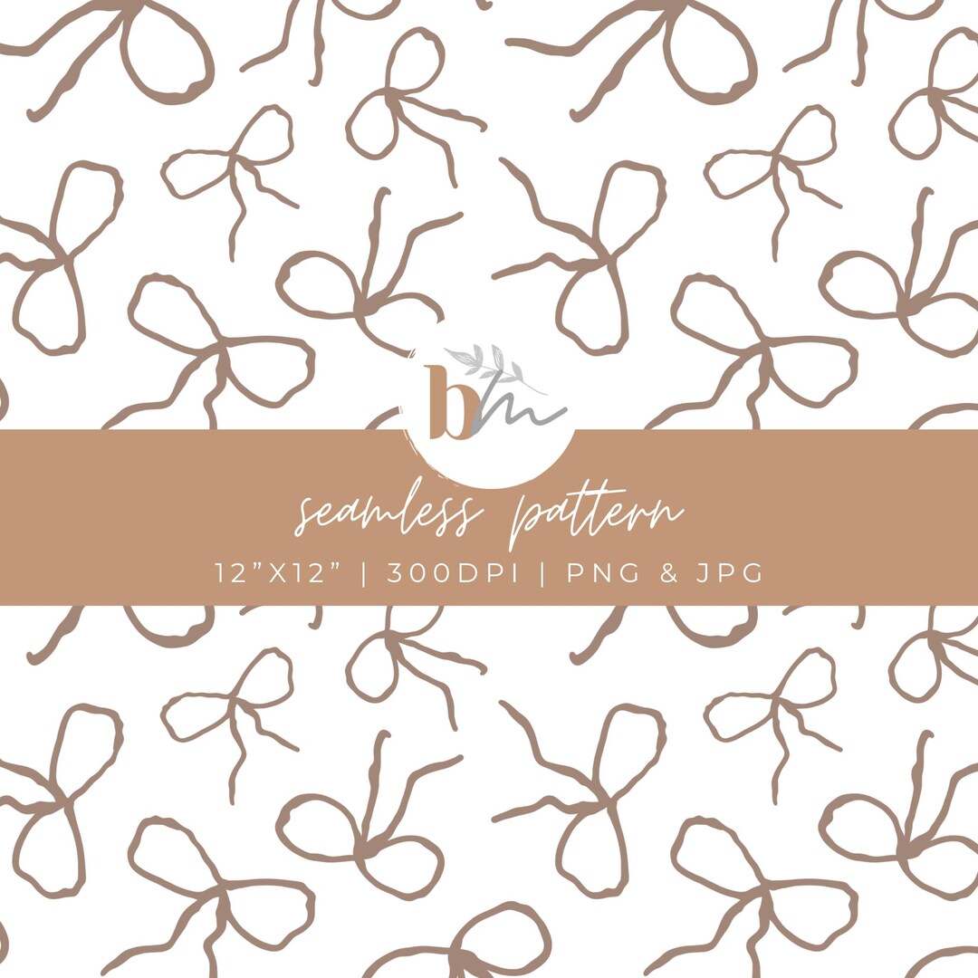 Messy Sketch Coquette Bows - Tan | Digital Seamless Pattern | PNG, JPG ...