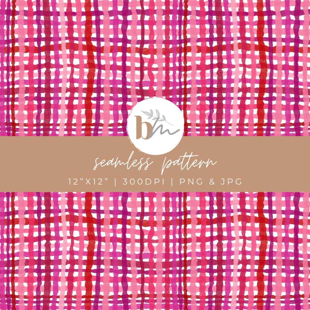 Pink Whimsical Valentine’s Day Plaid | Digital Seamless Pattern | PNG ...