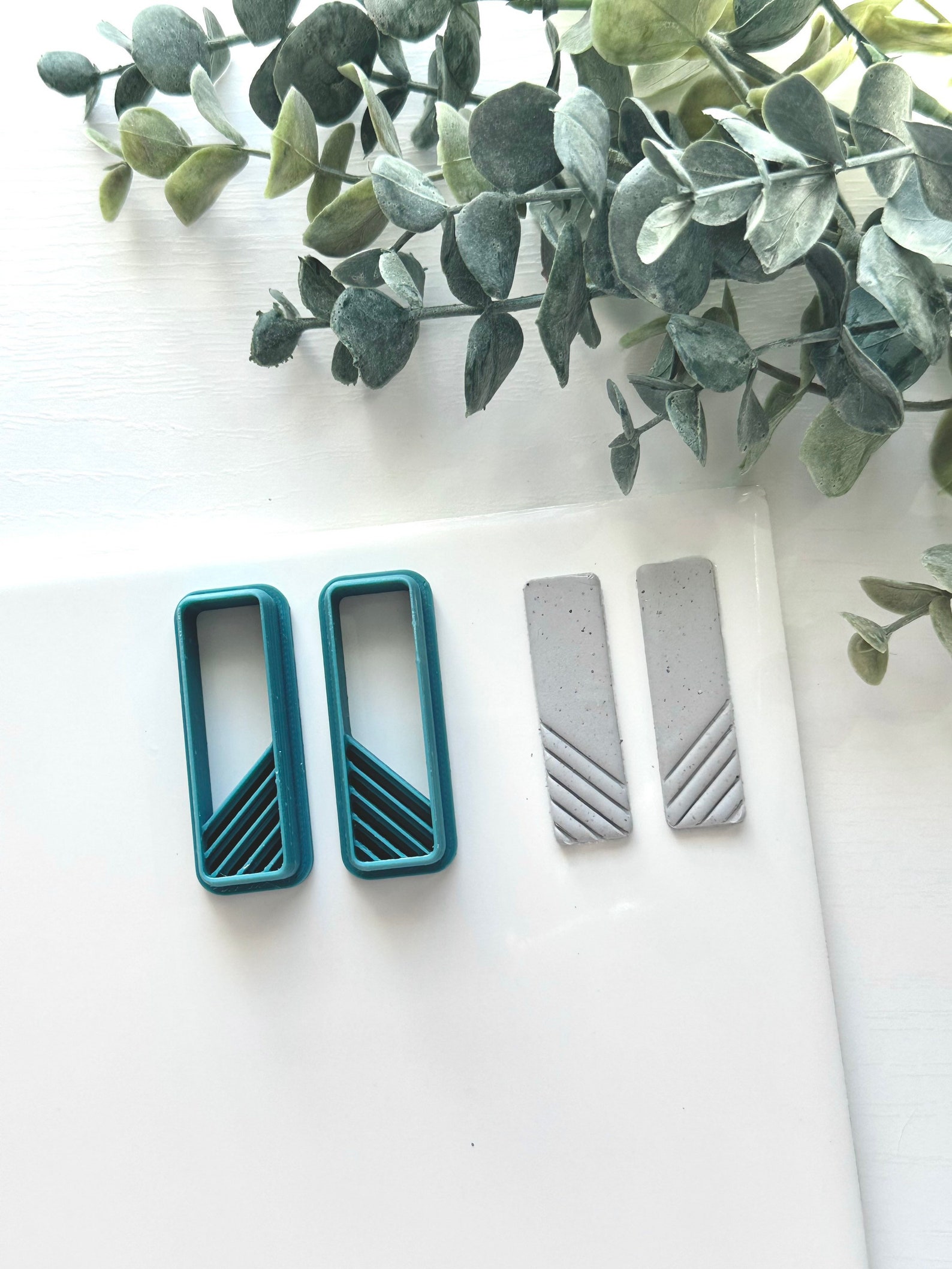 Long Skinny Rectangle With Diagonal Embossed Lines Set of 2 Polymer ...