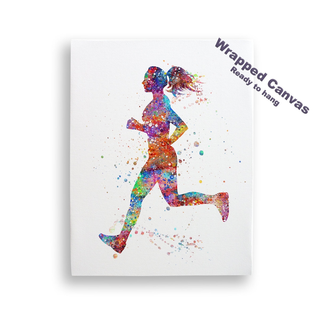 Runner Canvas Colorful Female Running Girl Wall Hanging Painting Print ...