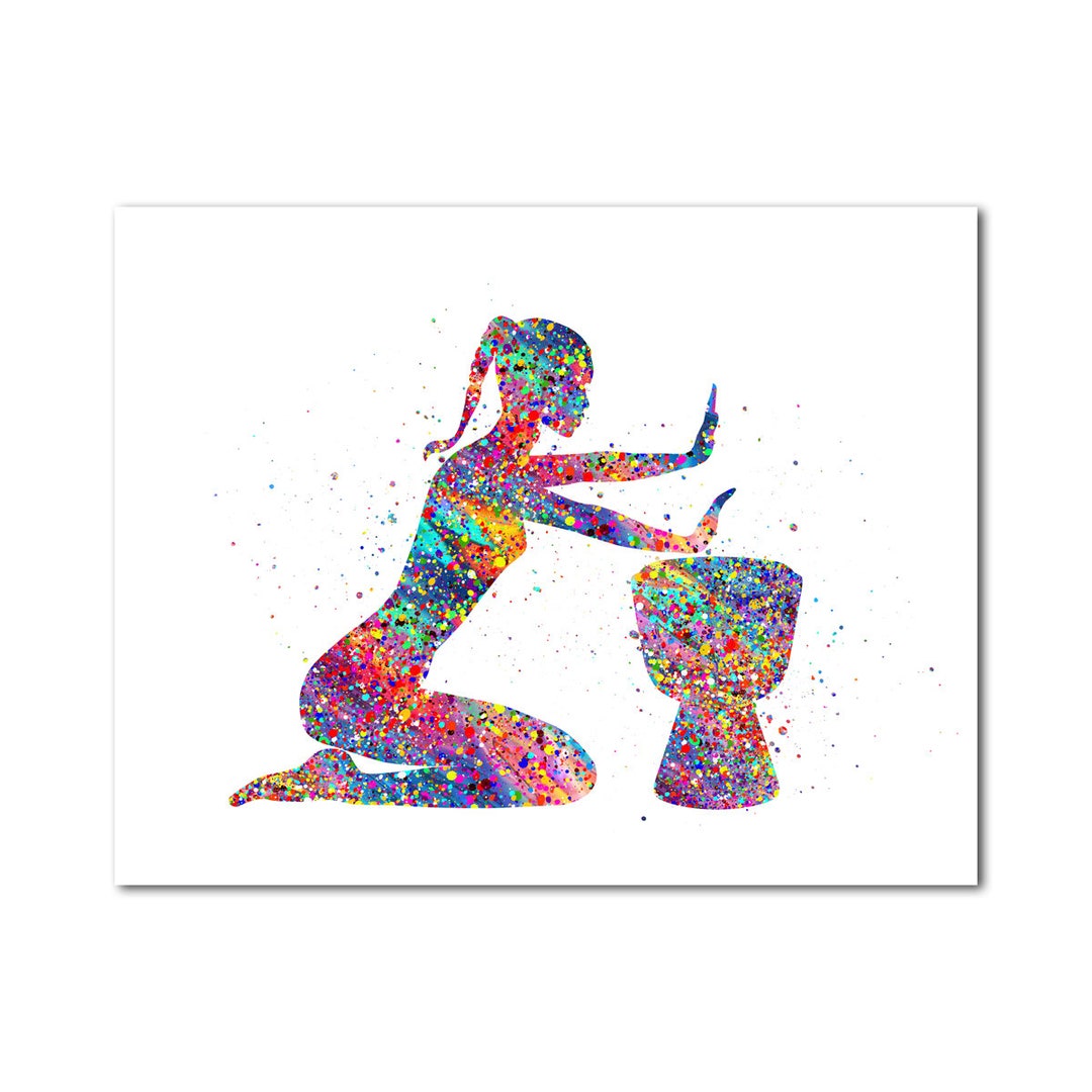 Djembe Drum Player Woman Art Poster Print Colorful Jembe Girl Music Art ...