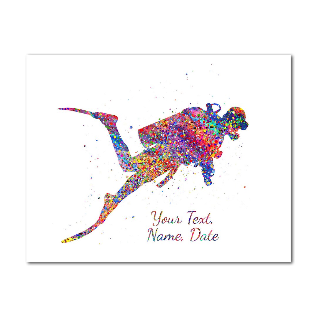 Scuba Diving Man Poster Print Personalized Male Scuba Diver Custom Name ...