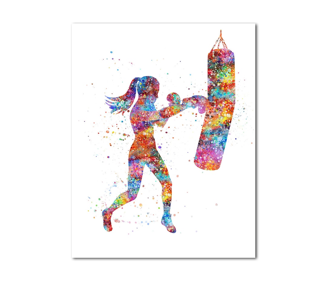Female Boxing Poster Painting Print Girl Boxer With Punching Bag ...