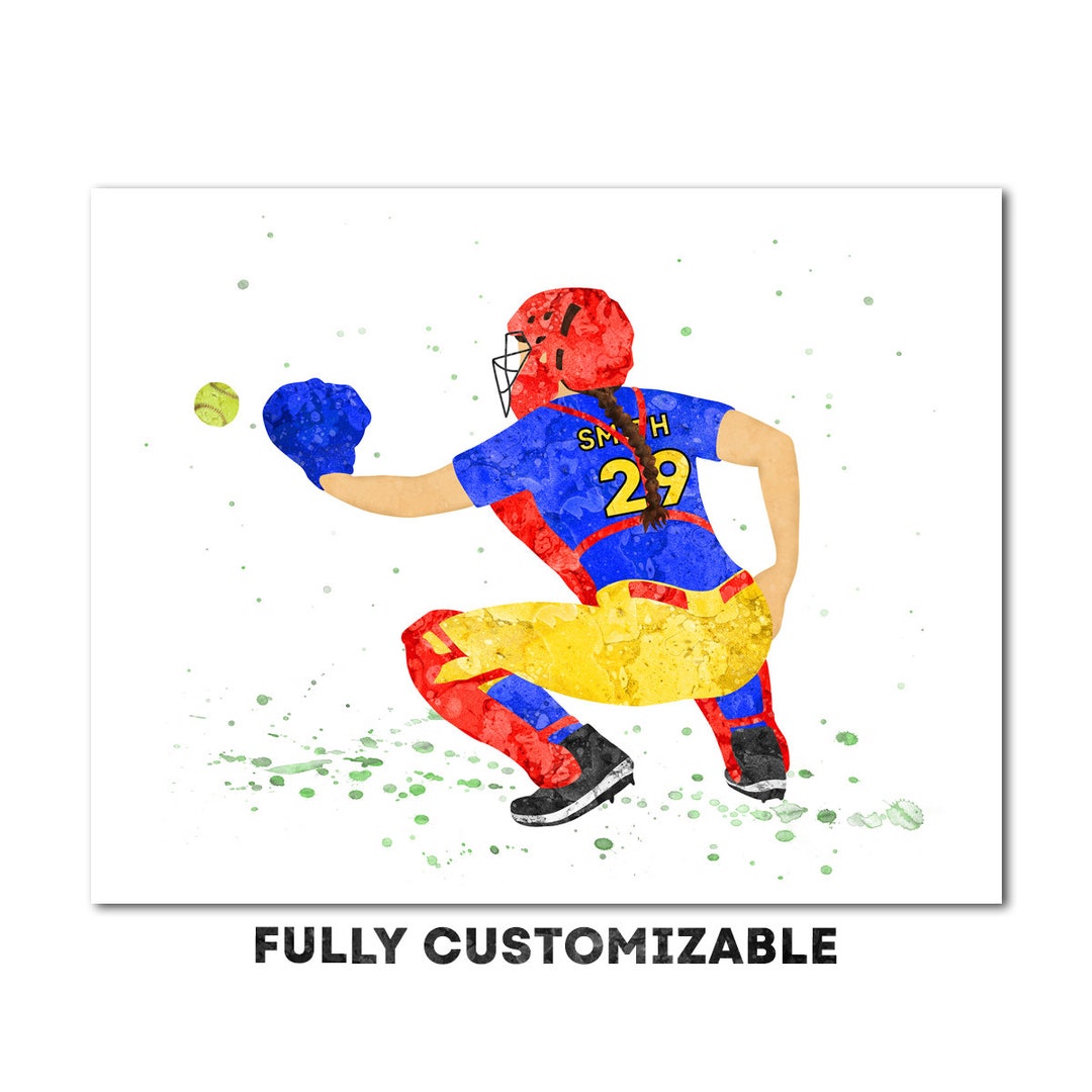 Softball Catcher Personalized Poster Painting Print Picture Custom ...