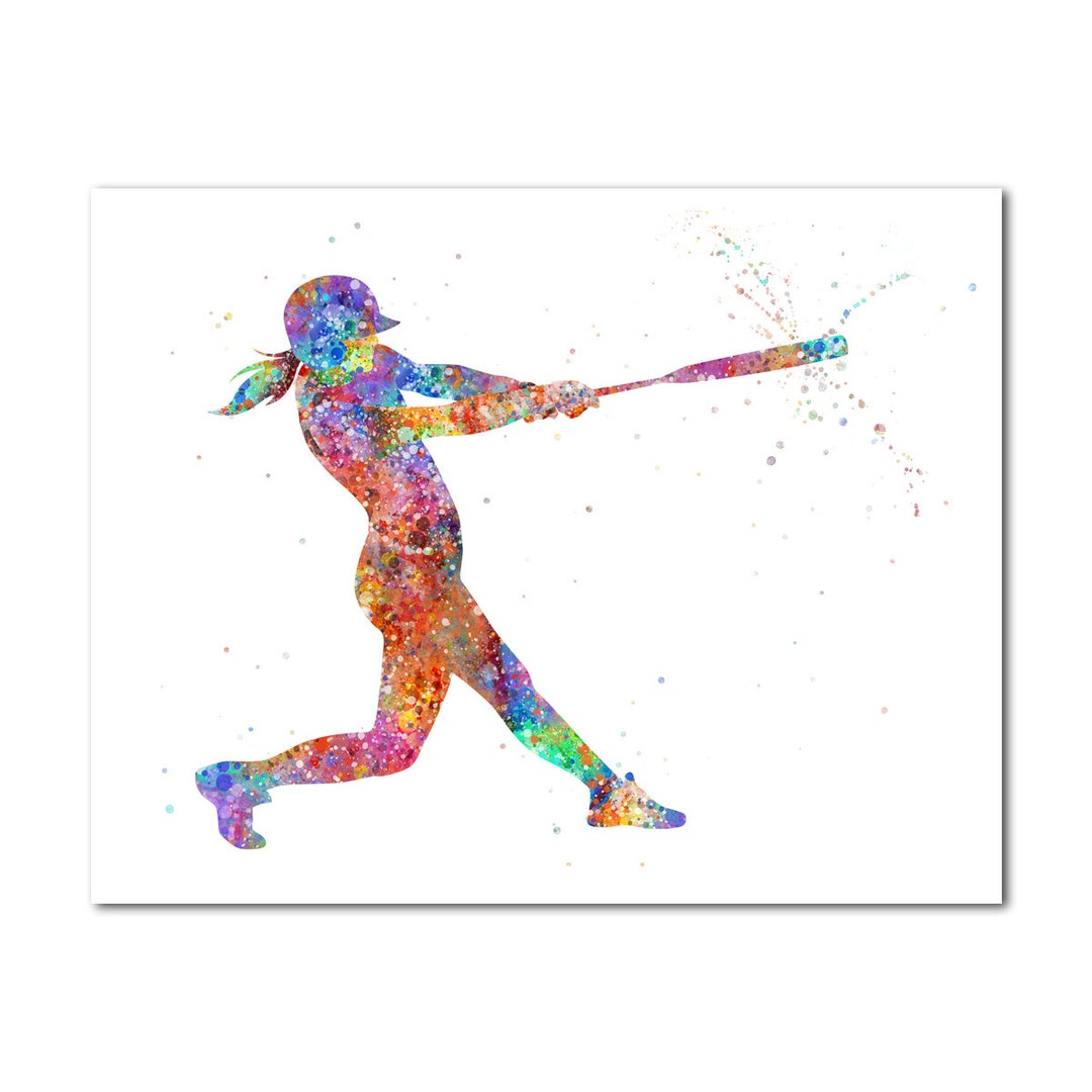 Woman Softballer Poster Female Batter Softballer Painting Print Girl ...