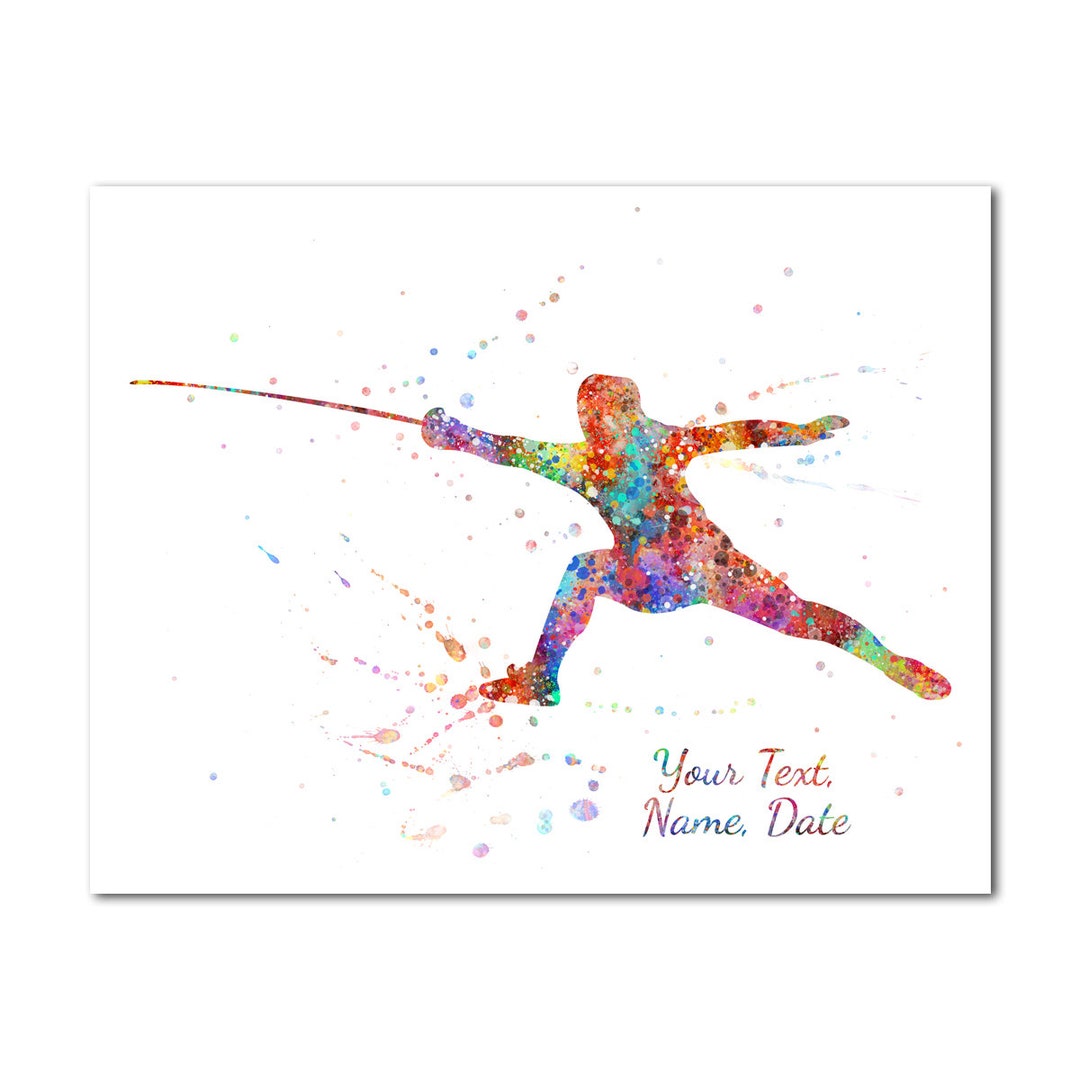 Male Fencer Poster Print Man Customized Custom Name Text Date Painting ...