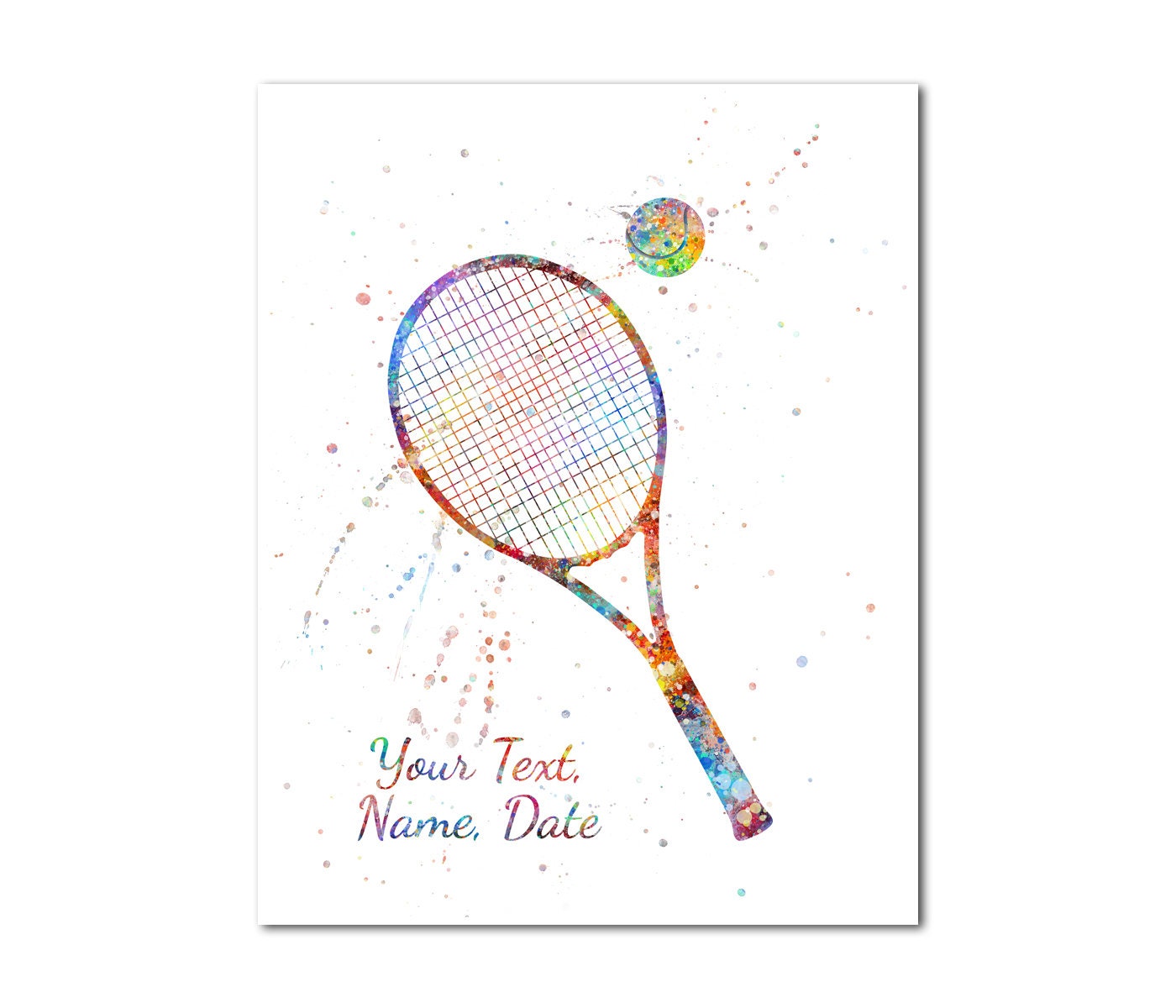 Tennis Racket and Ball Poster Print Personalized Custom Name Text Date ...