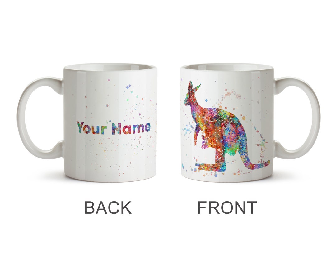 Kangaroo Mug Tea Coffee Cup Personalized Kangaroo Art Print Custom Name ...
