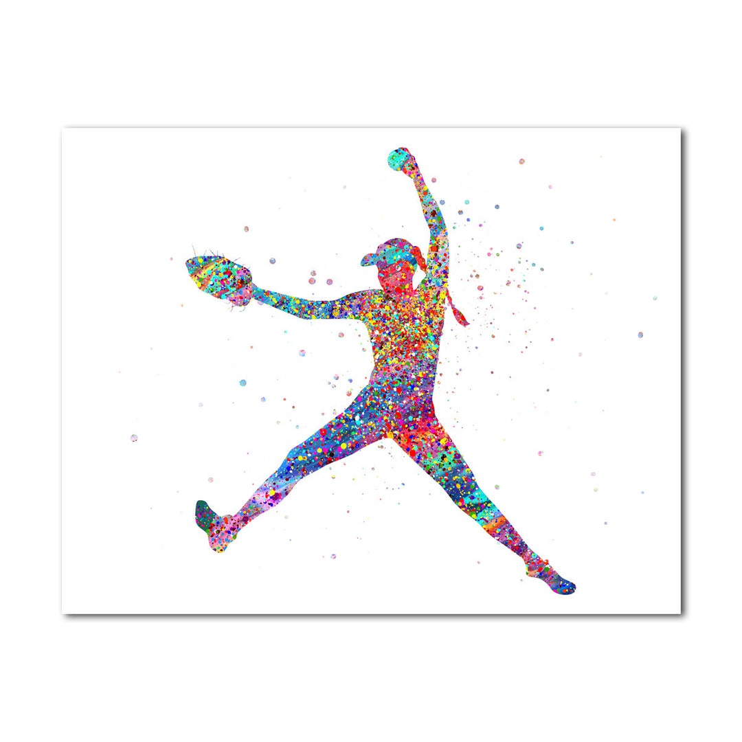 Woman Softball Painting Print Picture Girl Softballer Pitcher Player ...