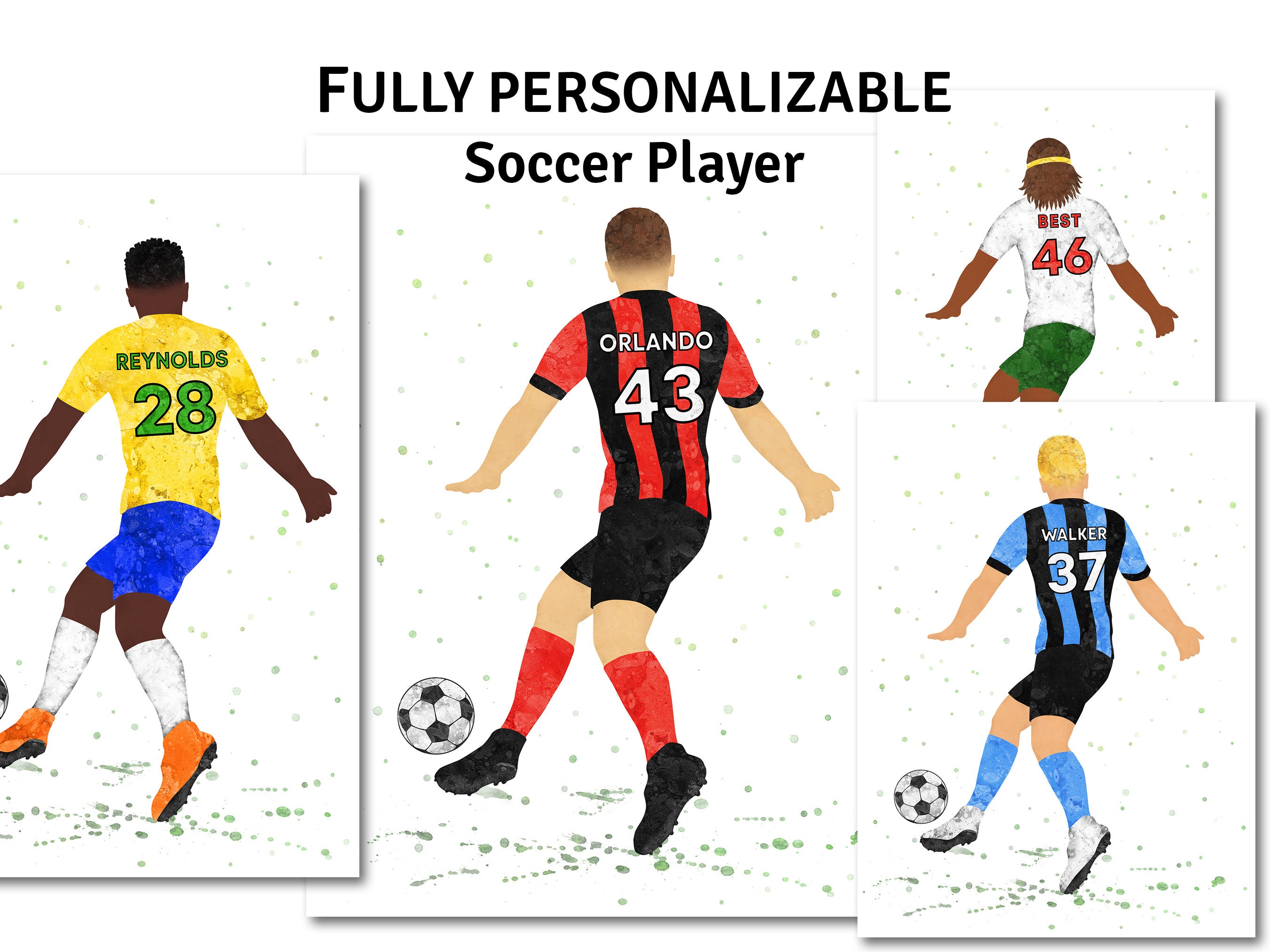 Personalized Soccer Player Poster Painting Print Picture Custom Colors ...