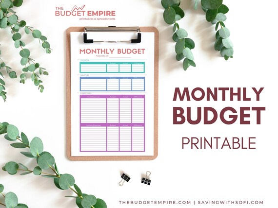 Basic Monthly Budget Printable - Etsy