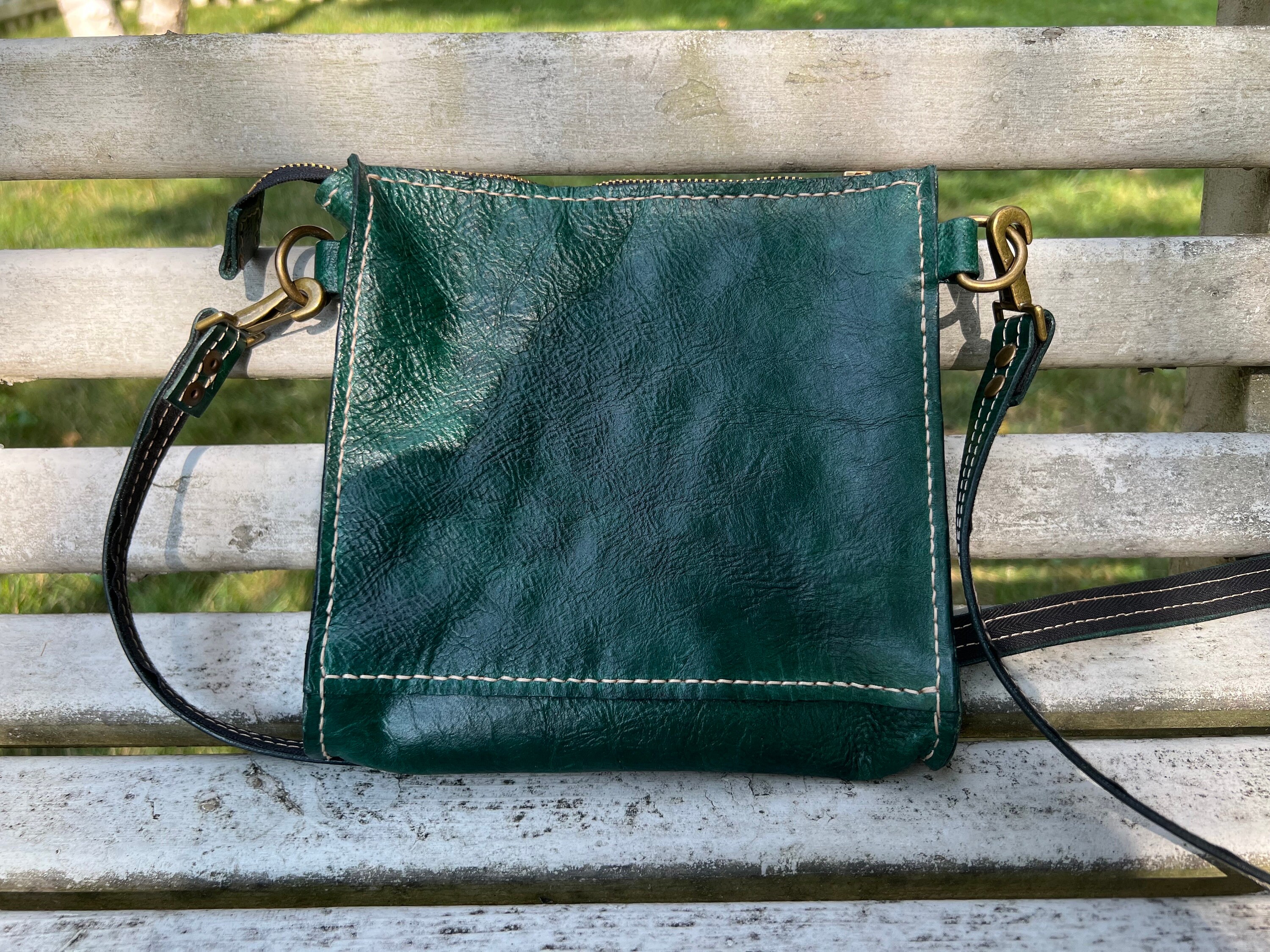 Leather Handbag, Fully Lined, Forest Green Veg Tan Leather, Crossbody ...