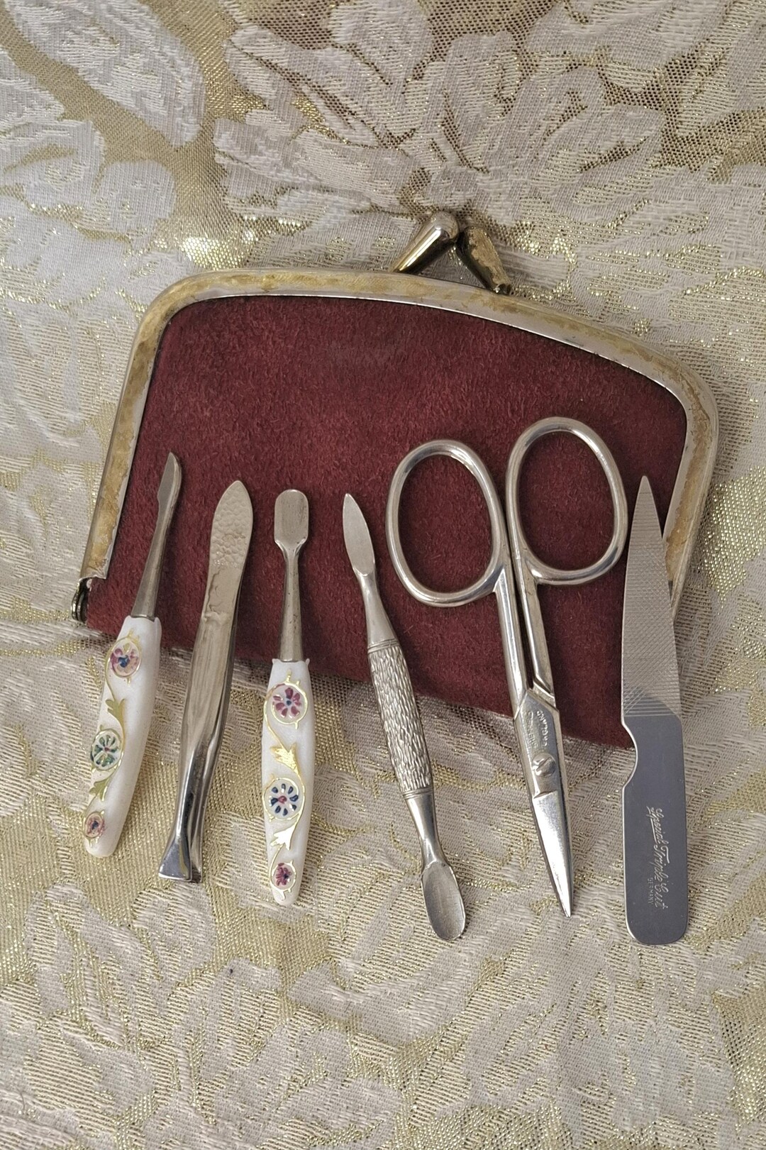 1940s Manicure Kit Vintage Suede Leather Case Antique Travel Manicure ...